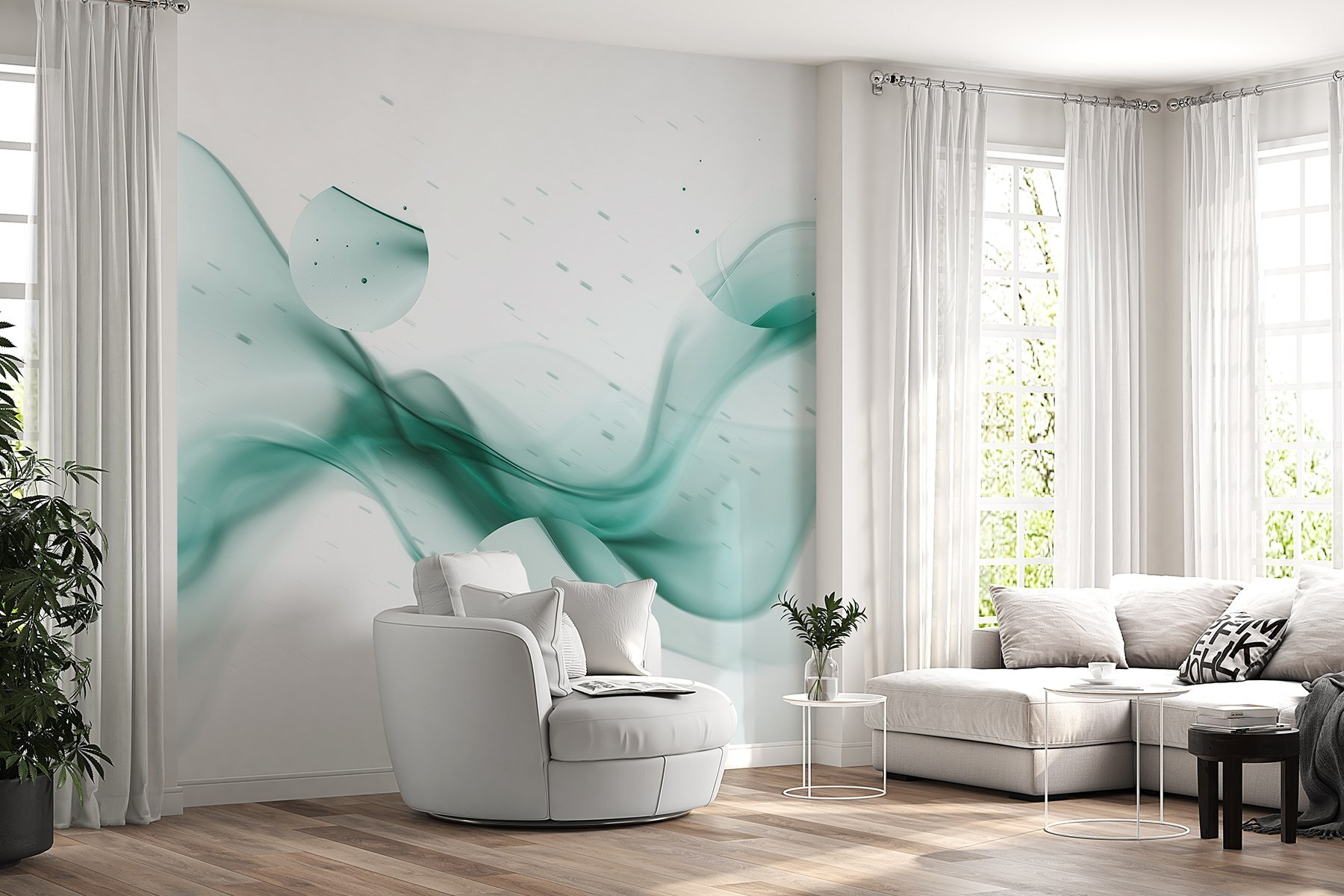 Papel de parede Fumo verde e círculos : w03404v2 - Tapeko.pt