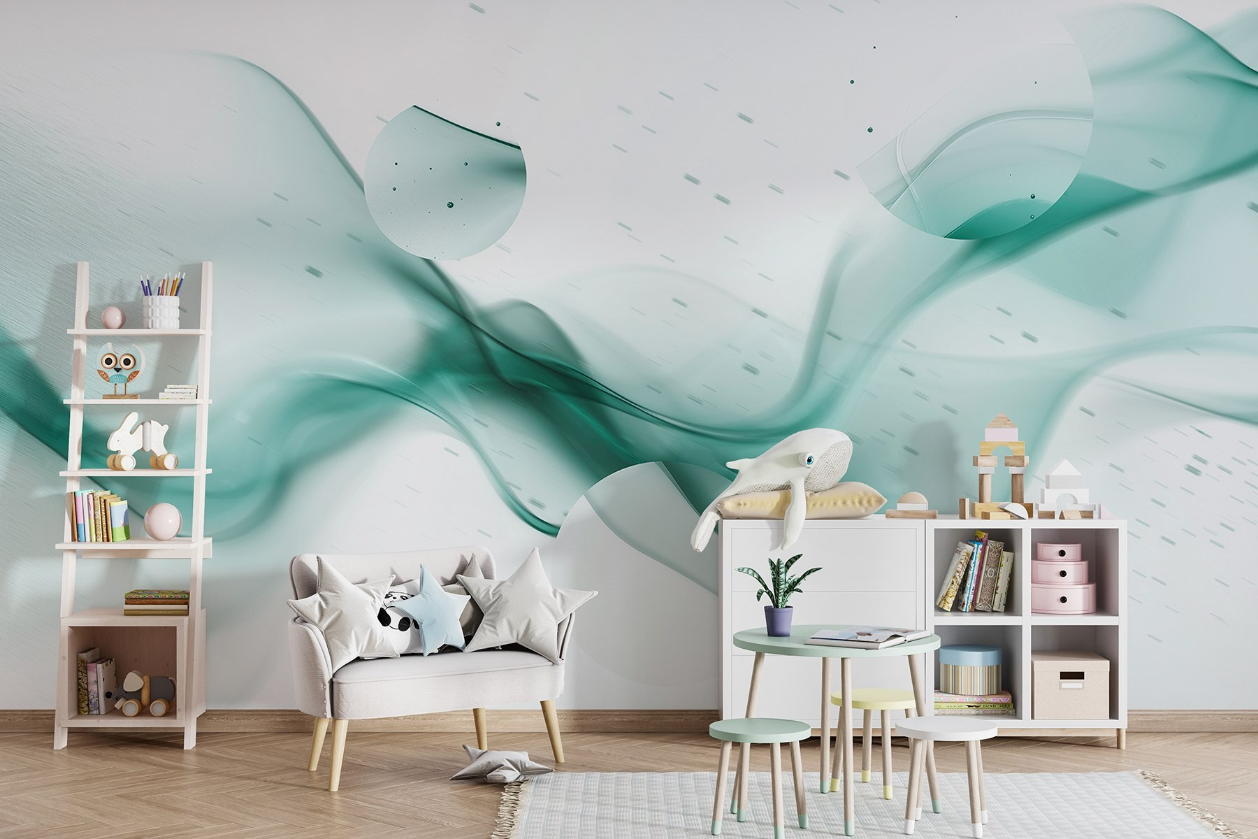 Papel de parede Fumo verde e círculos : w03404v2 - Tapeko.pt